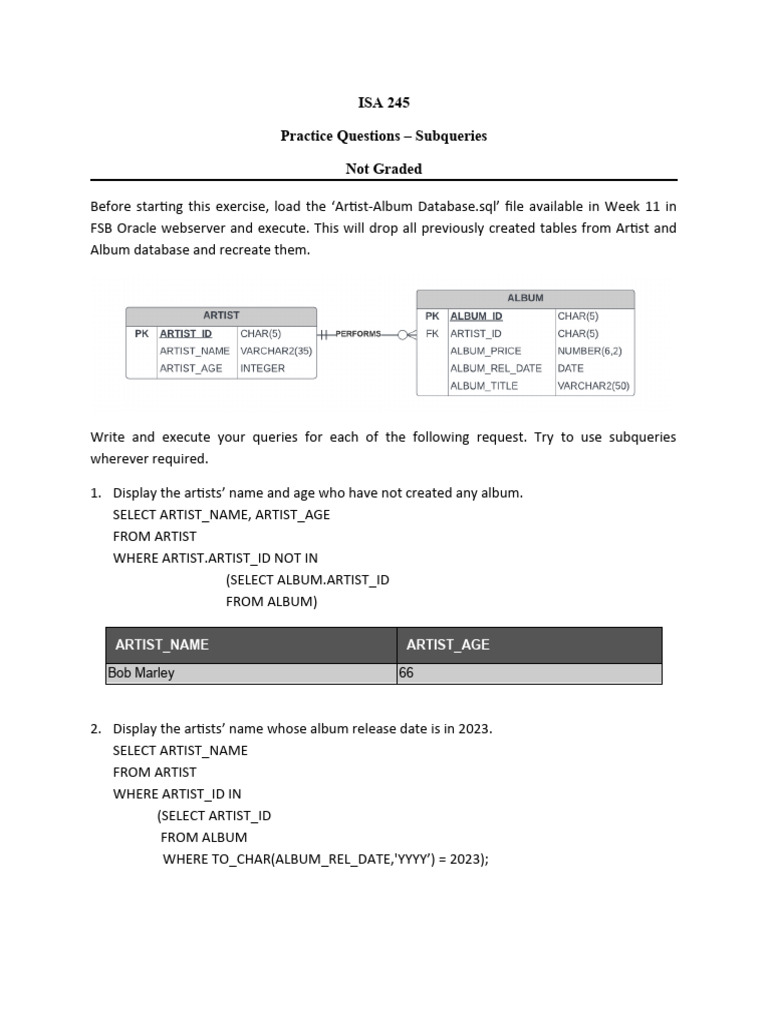 Subqueries - Practice Questions | PDF | Sql | Data