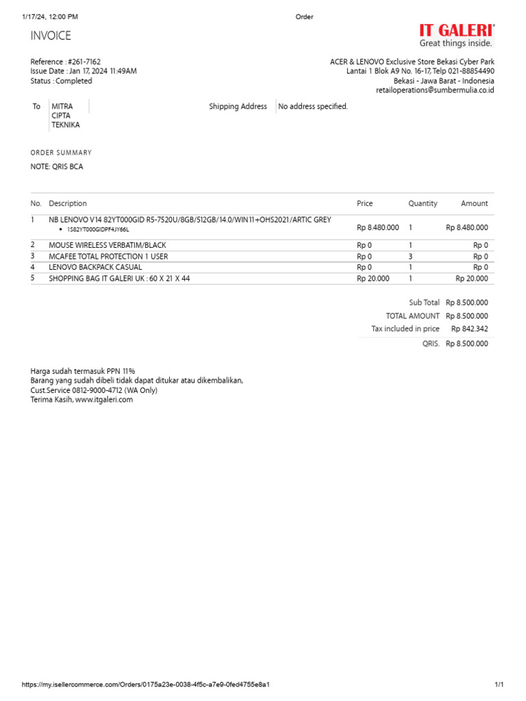 Invoice: Order Summary | PDF | Lenovo