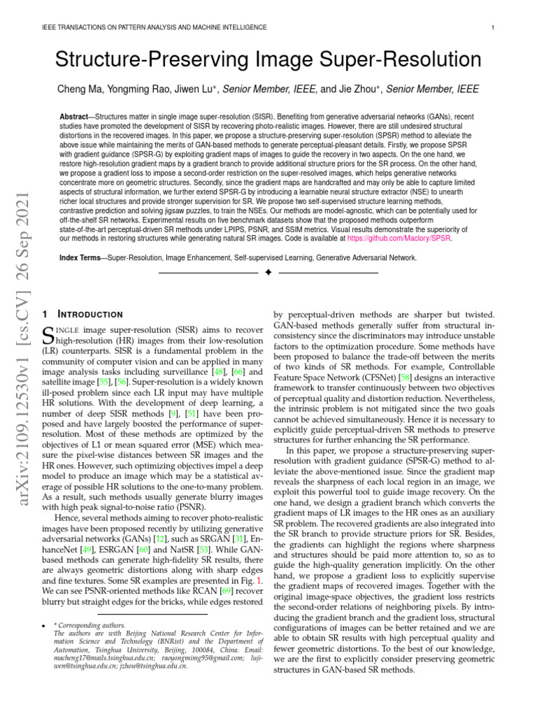 Structure-Preserving Image Super-Resolution | PDF | Applied Mathematics | Cognitive Science
