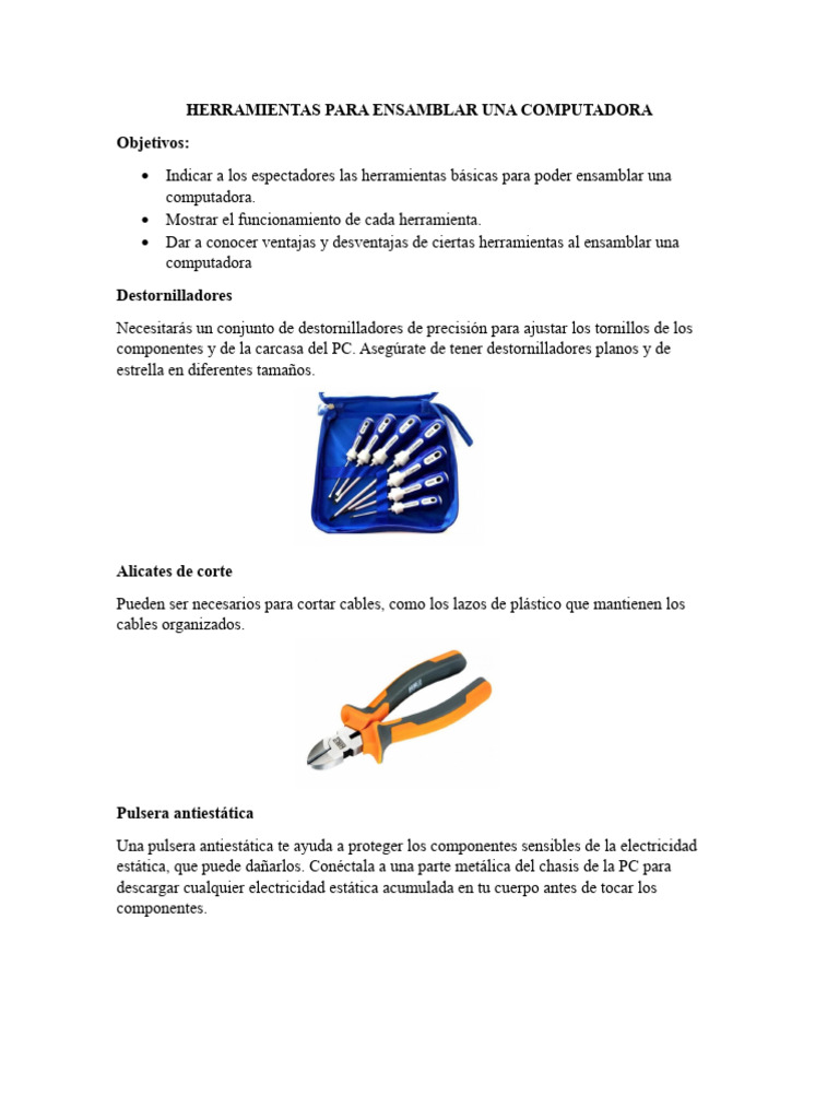 Herramientas Esenciales para Ensamblar PC | PDF | Unidad Central de ...
