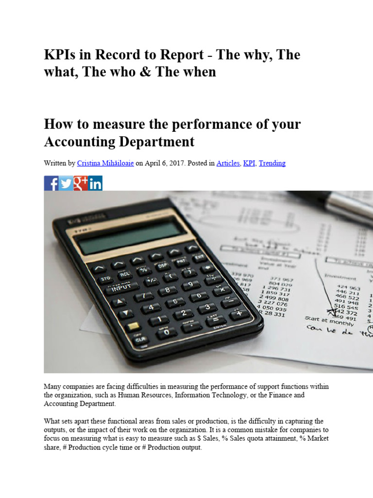Accounting Department Performance KPIs | PDF | Performance Indicator ...