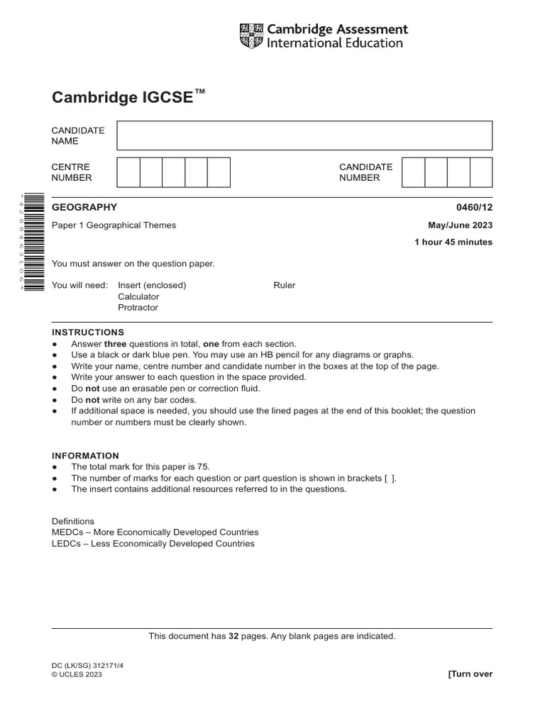 Cambridge IGCSE: GEOGRAPHY 0460/12 | PDF