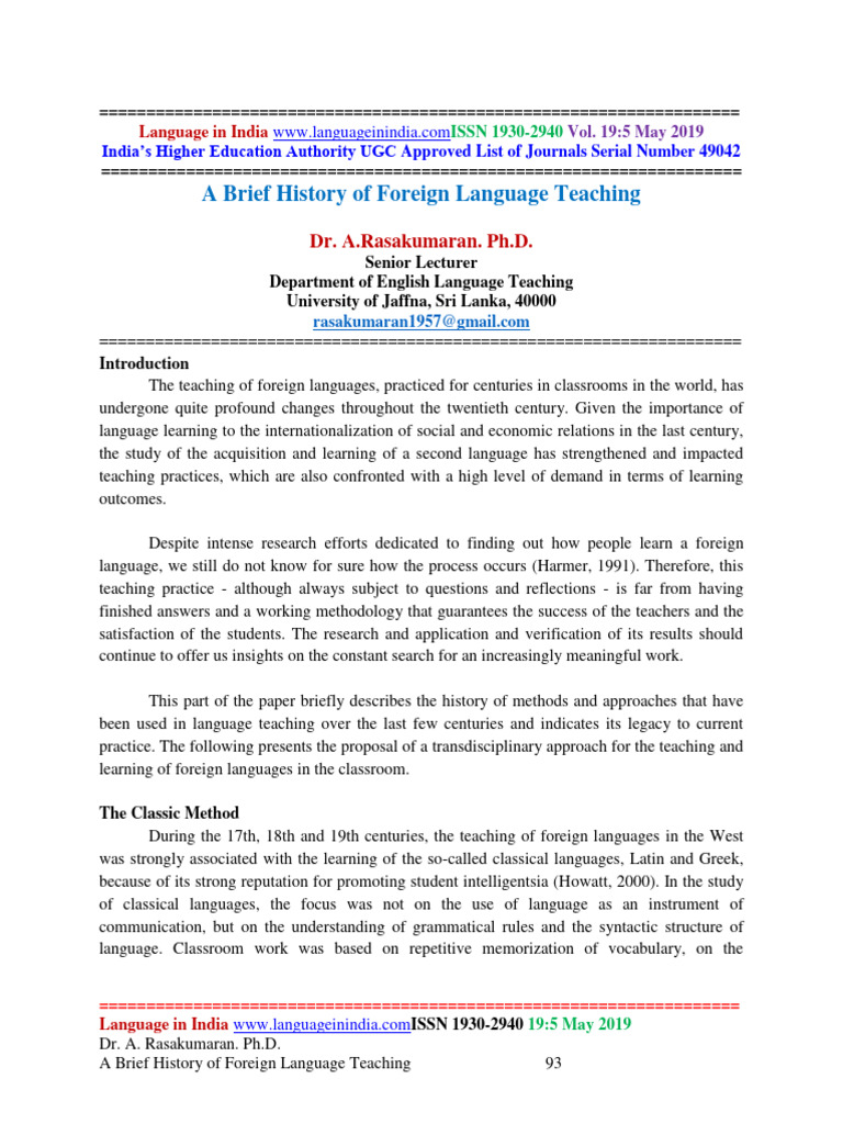 History of Foreign Language Teaching | PDF | Second Language ...