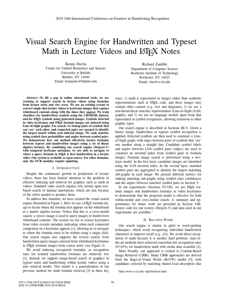 Visual Search Engine For Handwritten and Typeset Math in Lecture Videos ...
