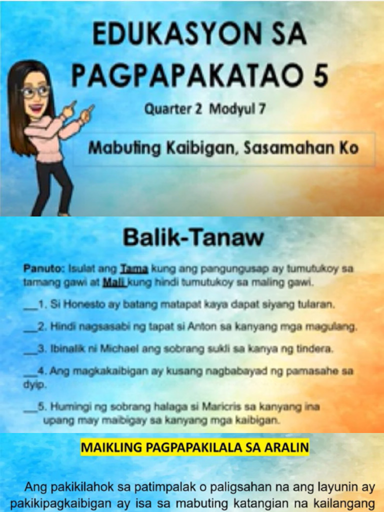 Esp 5 Q2 Modyul 7 Mabuting Kaibigan Sasamahan Ko | PDF
