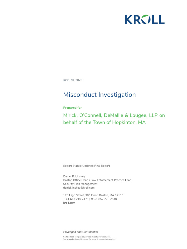 Hopkinton SGT Termination Final-Kroll-Report | PDF | Police | Sexual Assault