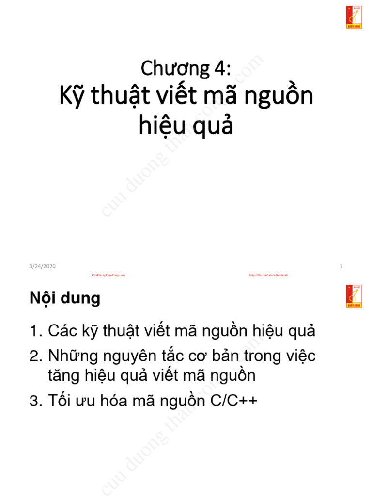 Ky Thuat Lap Trinh Lec4. Efficient Code (Cuuduongthancong - Com) | PDF