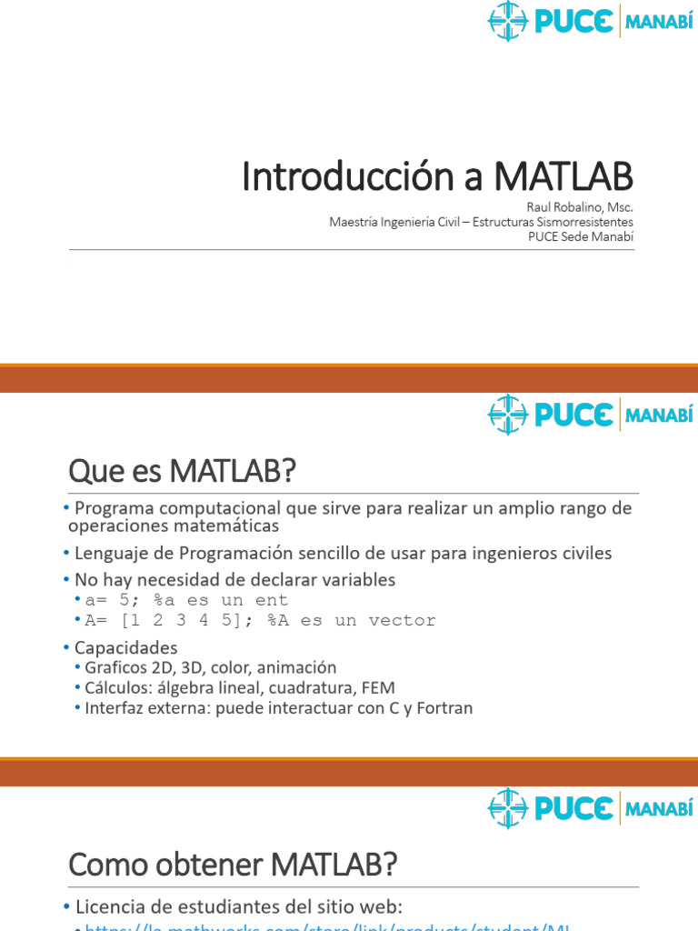 Introduccion a MATLAB PUCE | PDF | Matlab | Ciencias de la Computación