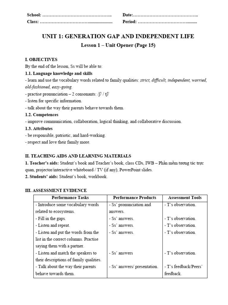 Unit 1 - Lesson 1.0 - Unit Opener - Page 15 | PDF | Vocabulary | Teachers
