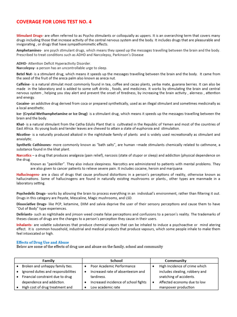 Coverage for Long Test No 4 and 5 | PDF | Stimulant | Psychoactive Drugs