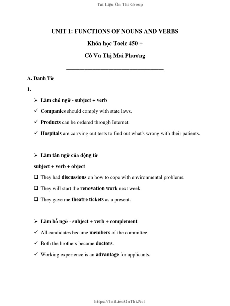 TOEIC Grammar: Nouns & Verbs | PDF | Business