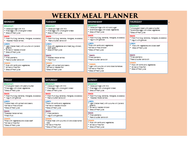 Mealplanner | PDF | Lunch | Meal