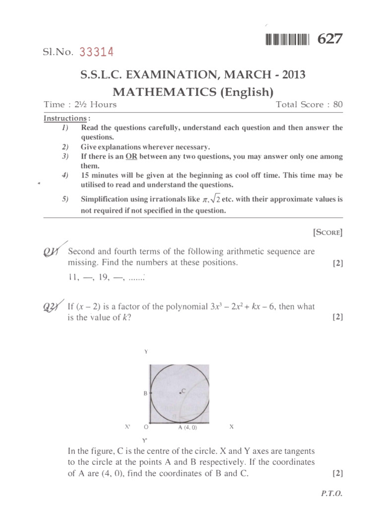 SSLC Kerala Mathematics Previous Year Question | PDF | Circle | Triangle