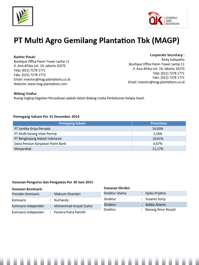 Multi Agro Gemilang Plantation TBK (MAGP) | PDF