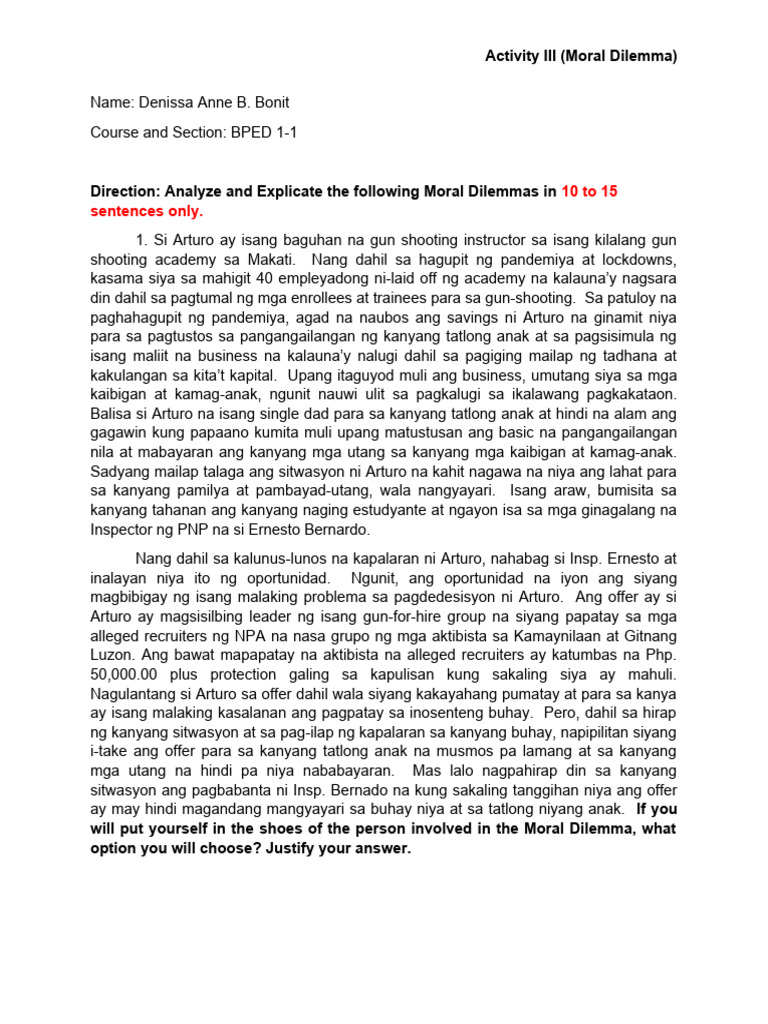 Activity III Moral Dilemmas | PDF