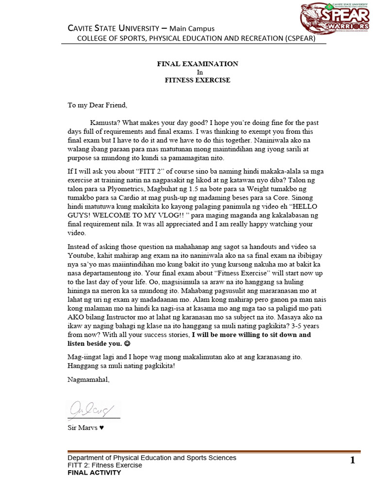 Fitt 2 Final Written Exam | PDF