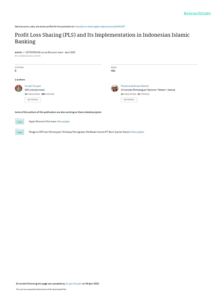 Artikeliqtishoduna PLS | PDF | Interest | Islamic Banking And Finance