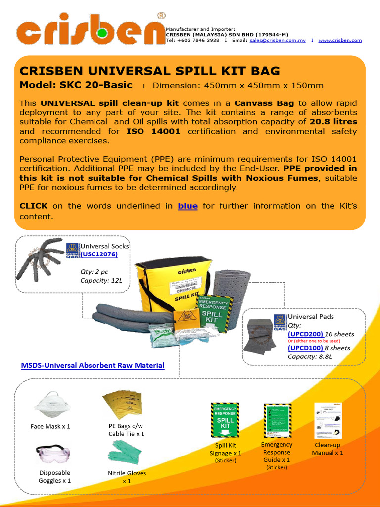 SKC20 (Basic) - 20 Litres Universal Spill Kit Bag | PDF
