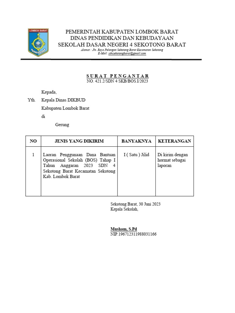 Laporan BOS Tahap I SDN 4 Sekotong Barat | PDF