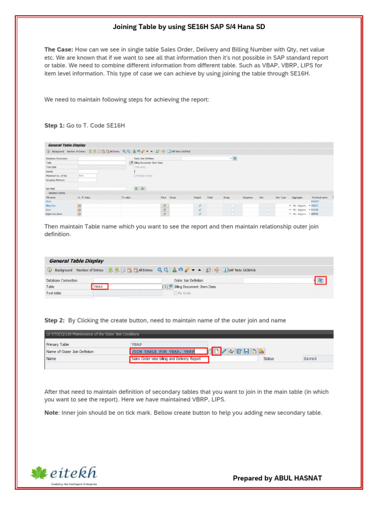 Joining Table by Using SE16H SAP S/4 Hana SD | PDF | Computing | Computer Programming