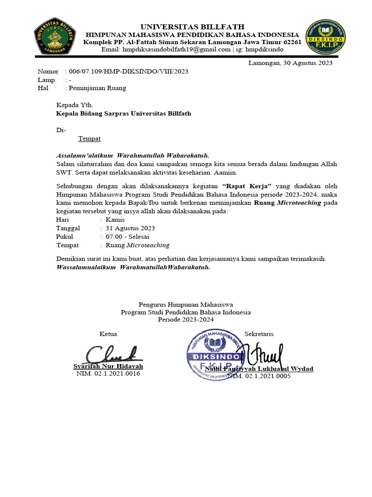 006 - Surat Peminjaman Ruang Microteaching | PDF