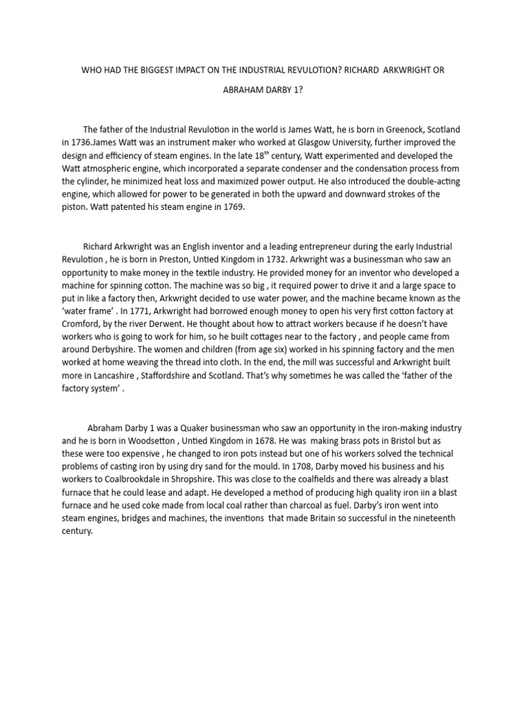 Impact of Arkwright vs. Darby on Industry | PDF | James Watt | Machines