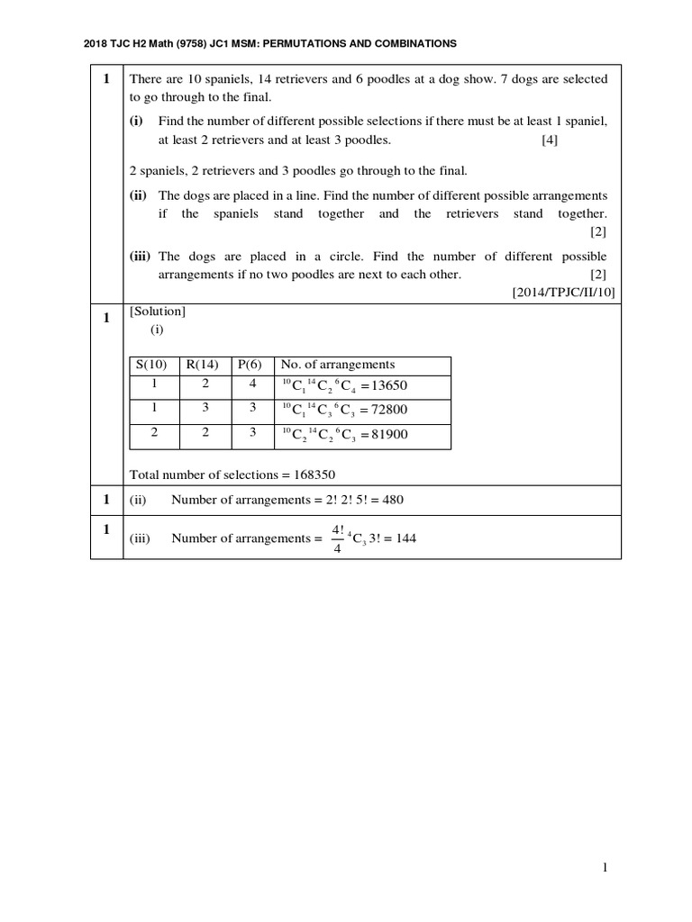 Permutations and Combinations Exam Solutions | PDF