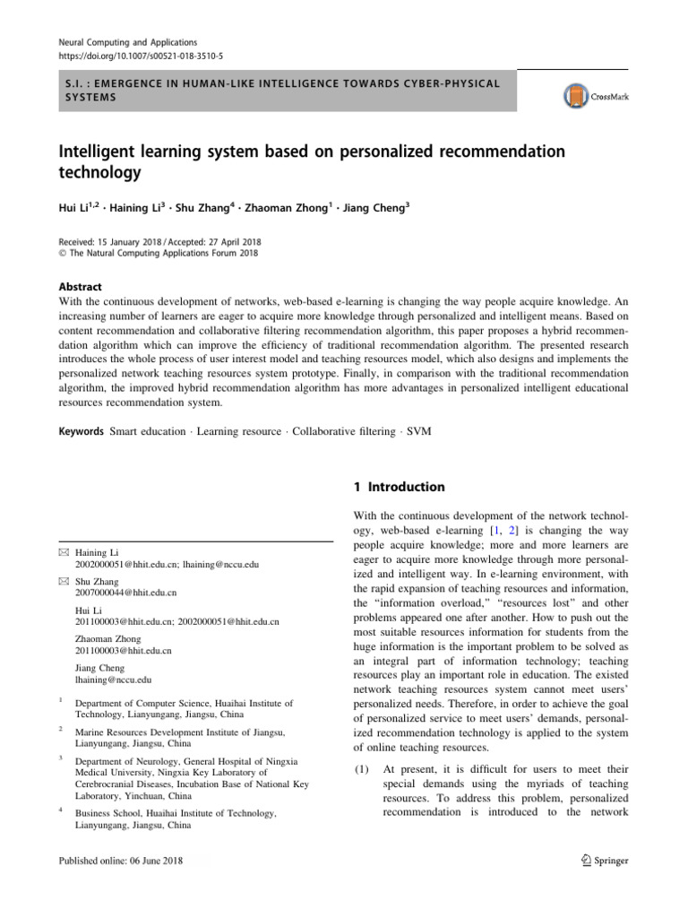 Intelligent Learning System Based On Personalized Recommendation Technology | PDF