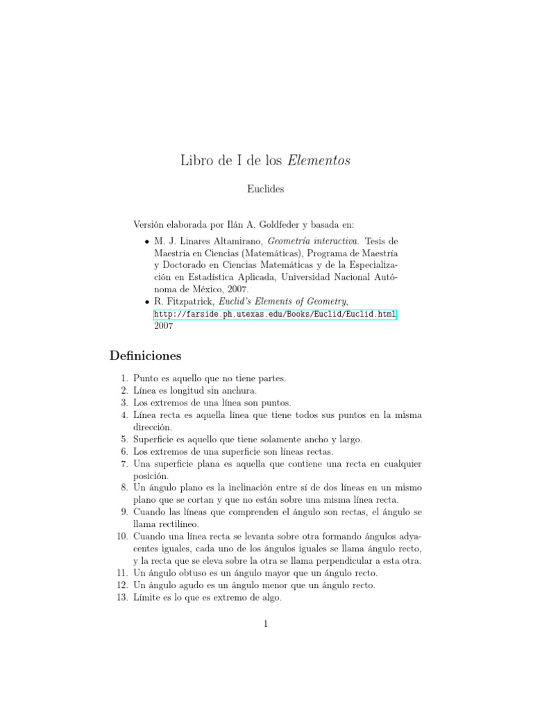 Libro de I de Los Elementos - Euclides (Resumen) | PDF | Triángulo | Ángulo