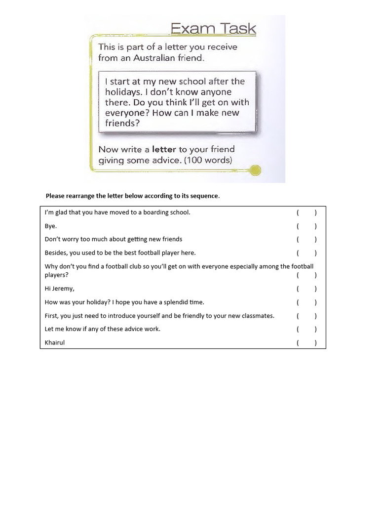 Rearrange Sentences For Letter | PDF