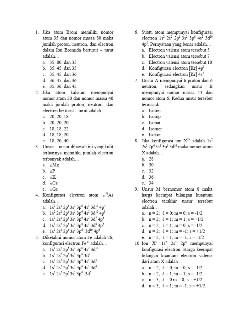 Soal Struktur Atom Dan SPU | PDF