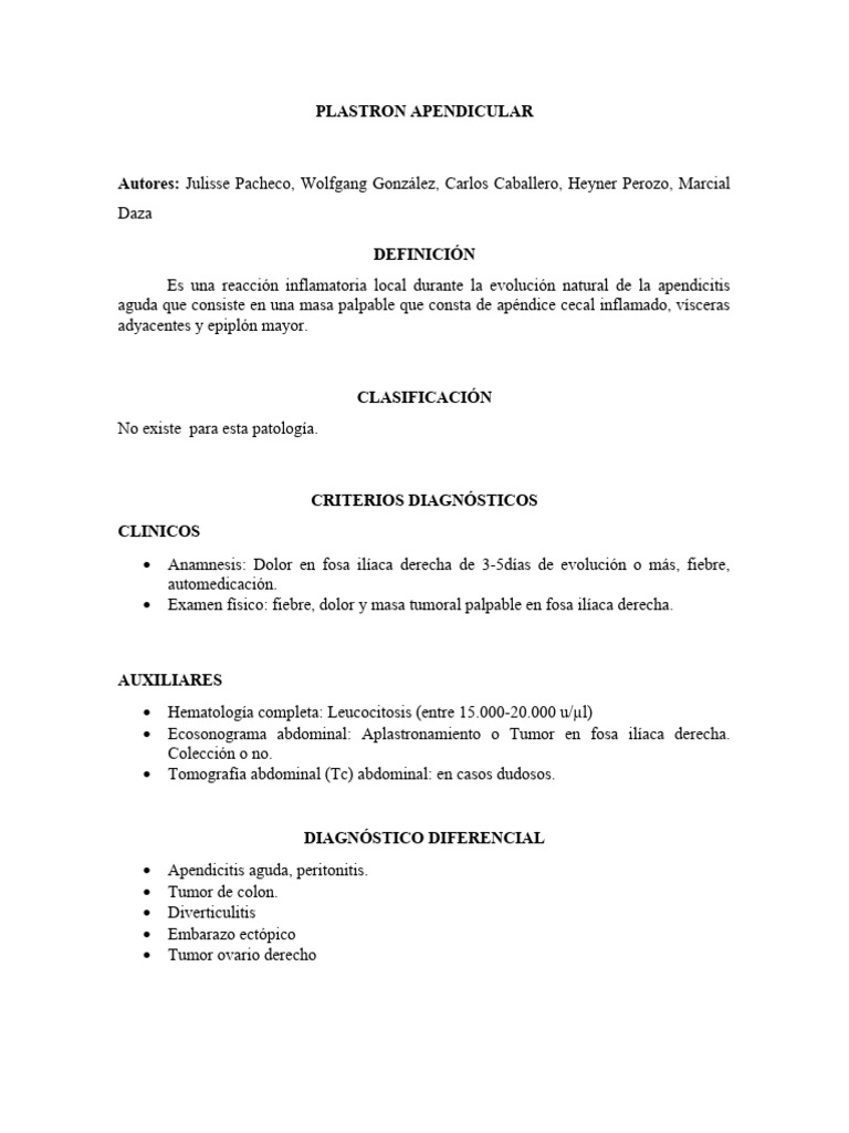 Plastrón Apendicular: Diagnóstico y Manejo | PDF | Enfermedades y ...