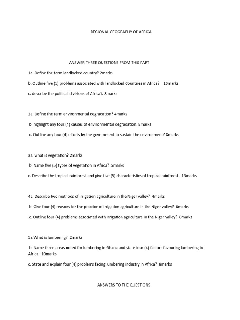 Regional Geography of Africa Questions | PDF | Africa | Rainforest