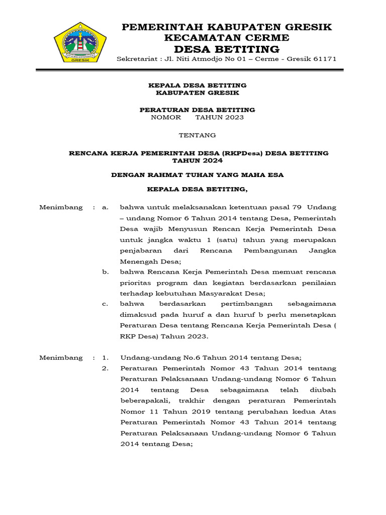 3.Perdes_RKP Desa 2024 OK | PDF