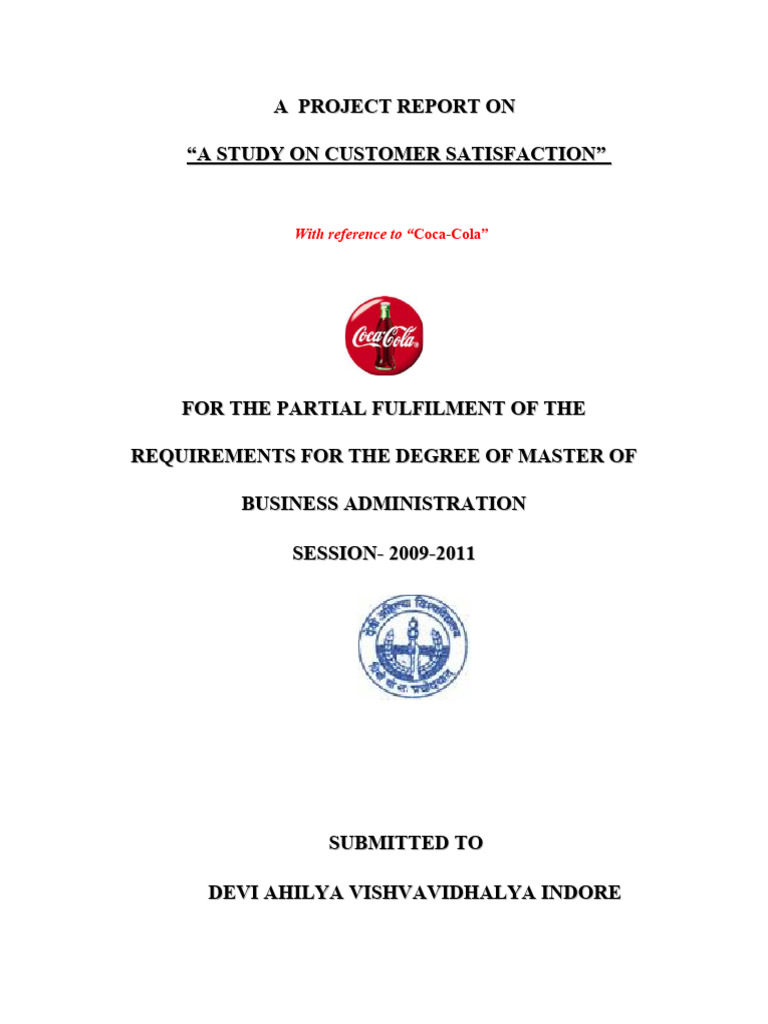 Project Report On A Study On Customer Satisfaction With Reference To Coco Cola | PDF | Coca Cola ...