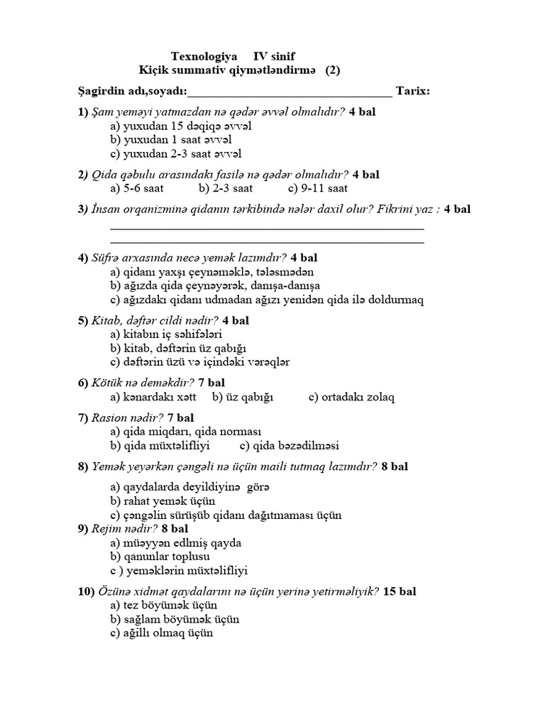 Texnologiya 4 KSQ (2) Kopyası Kopyası Kopyası Kopyası | PDF