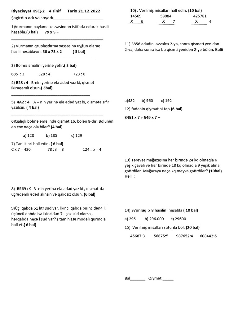 Riyaziyyat KSQ Kopyası | PDF