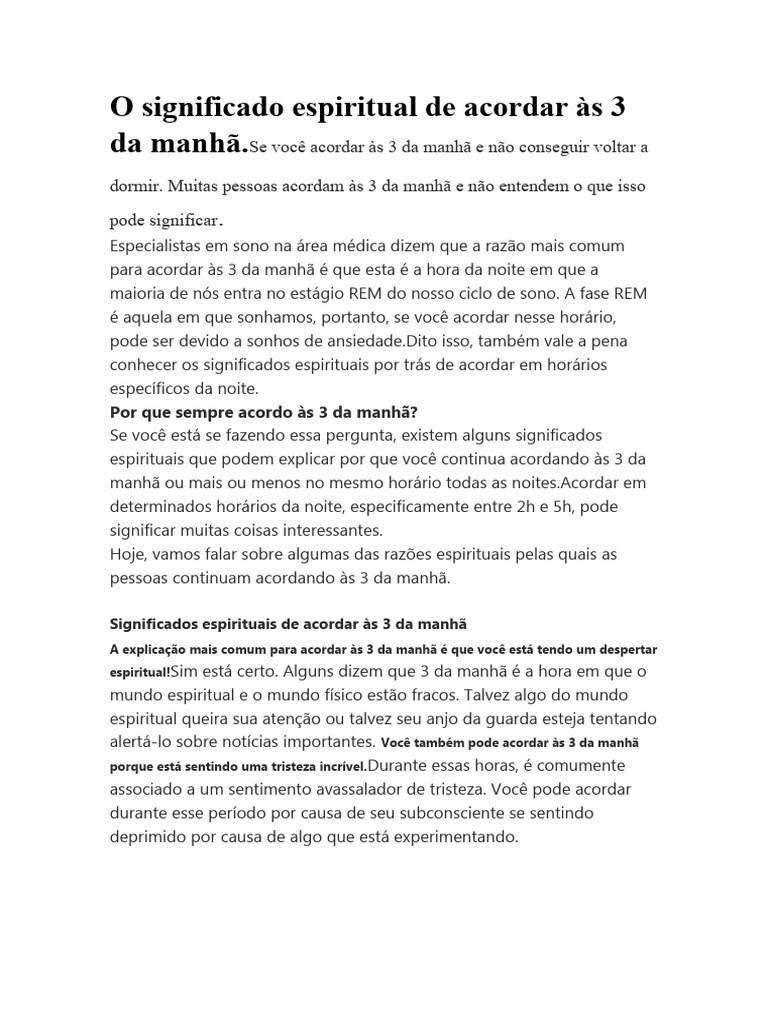 Significado de Acordar às 3 da Manhã | PDF
