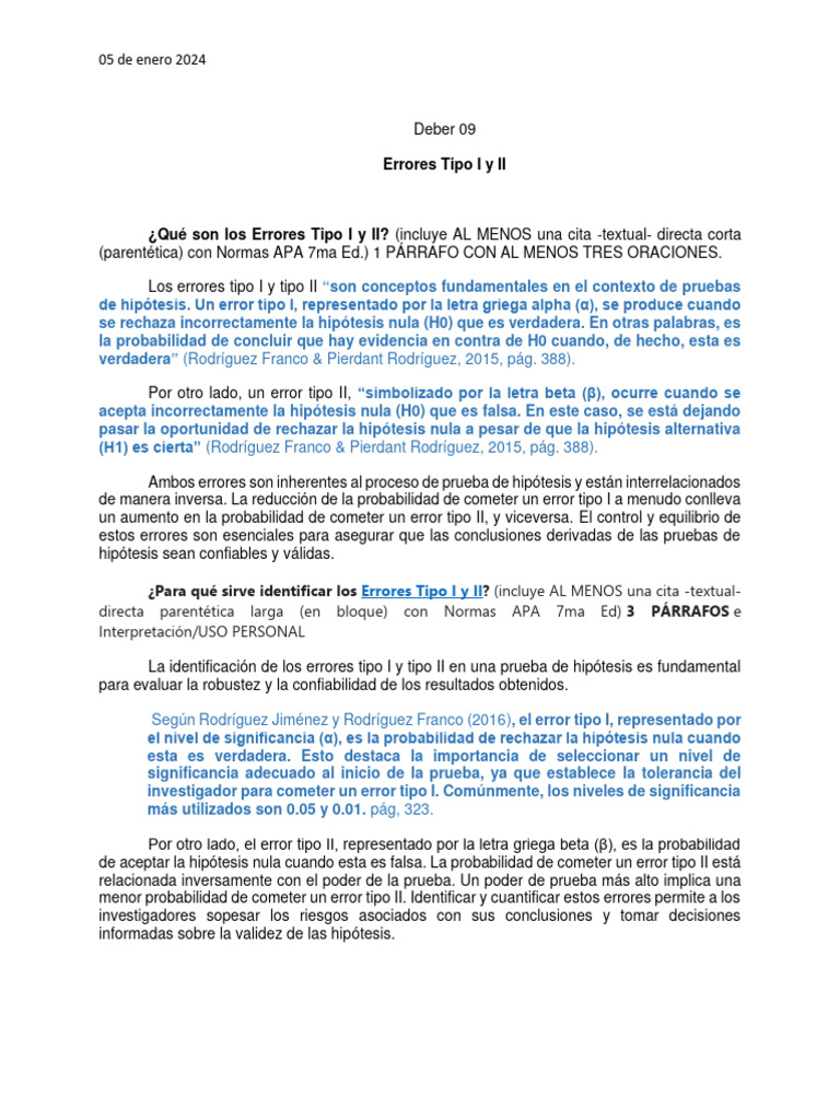 Deber 09 (Errores Tipo I y II) | PDF | Errores tipo I y tipo Ii ...