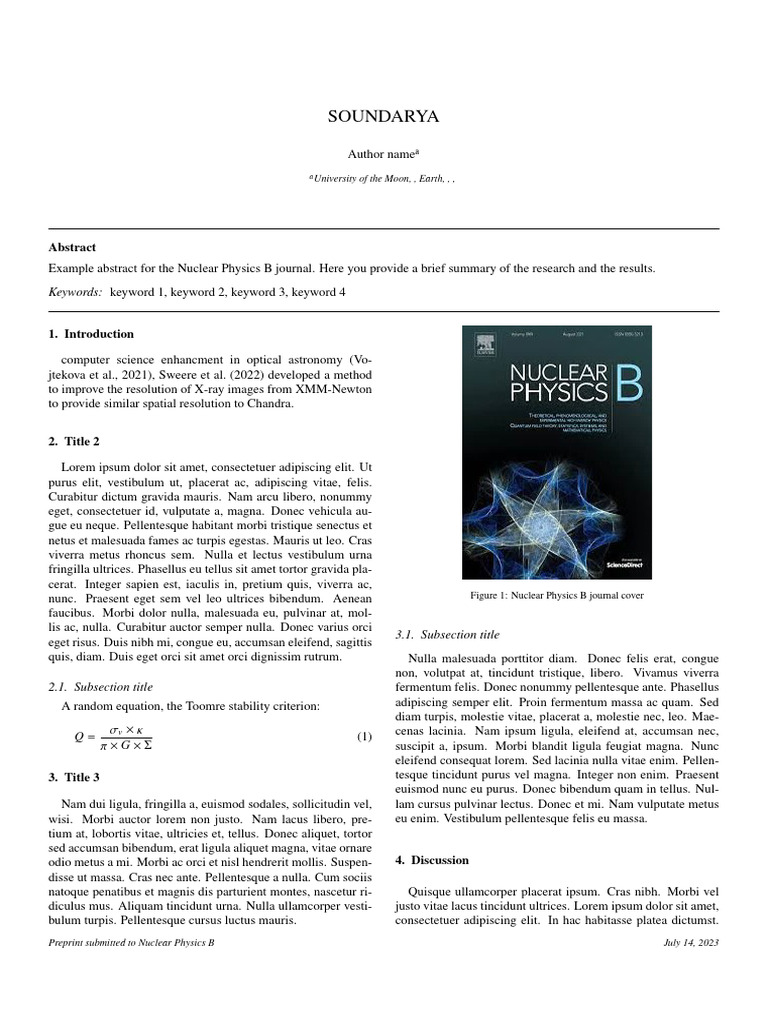 Elsevier Nuclear Physics B Journal Template | PDF | Astronomy | Physical Sciences