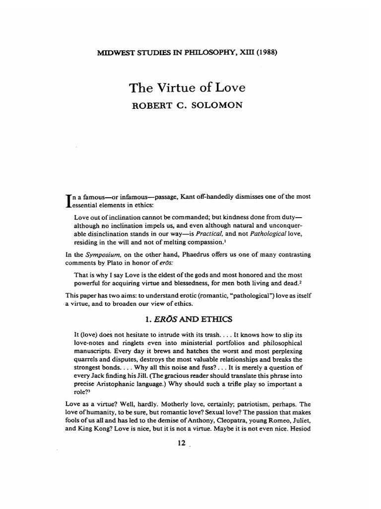 Asli - SOLOMON RC1988 - The Virtue of Love | PDF | Love | Symposium (Plato)