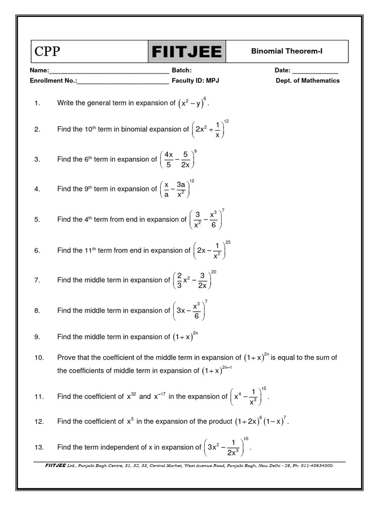 Binomial Theorem-I | PDF | Complex Analysis | Combinatorics