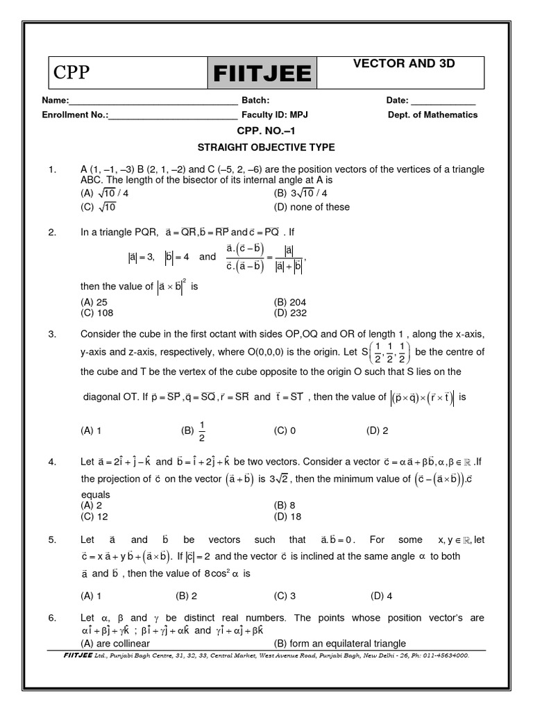 Vectors and 3D | PDF | Triangle | Angle