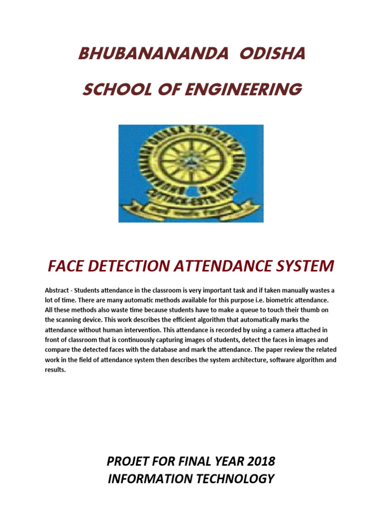 Face Detection Attendance System Synopsis Pdf Computing Computer