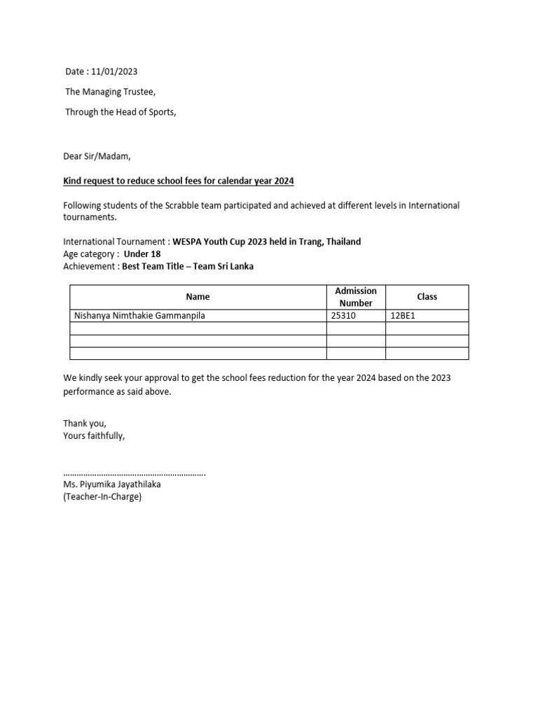 Request Letter of Fees Reduction | PDF | Career & Growth