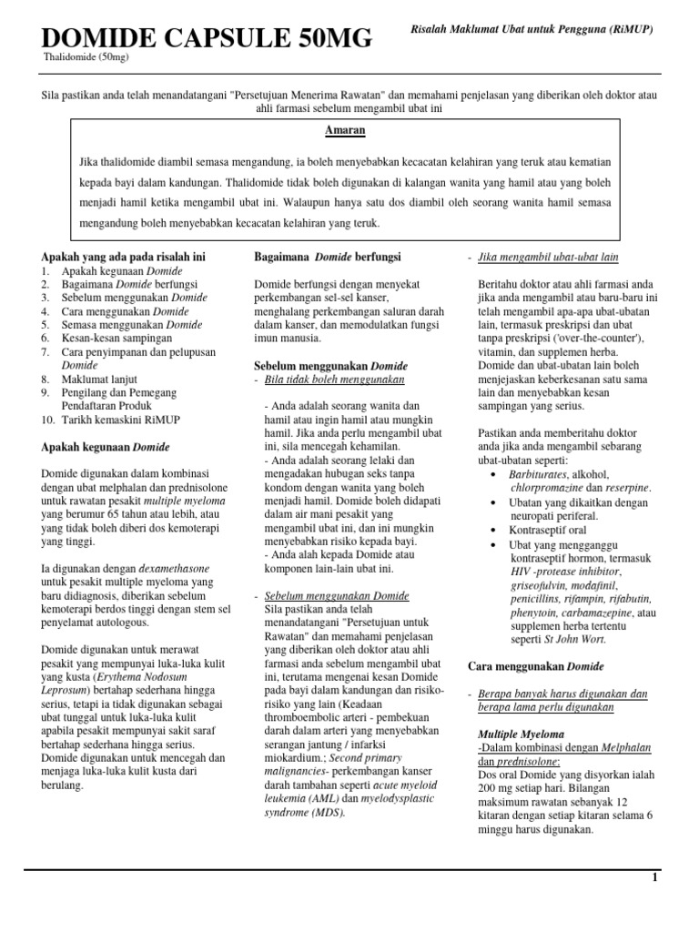 Domide Capsule Thalidomide PHARM-D SDN BHD 17feb2016 BM | PDF