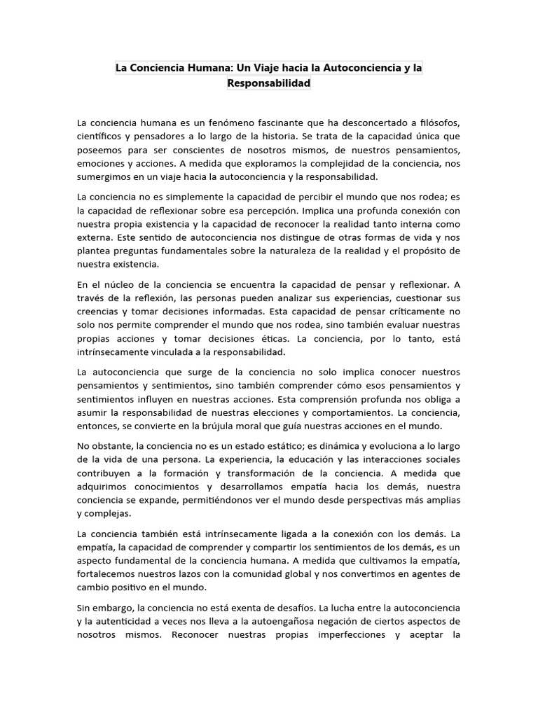La Conciencia Humana | PDF | Pensamiento | Conciencia