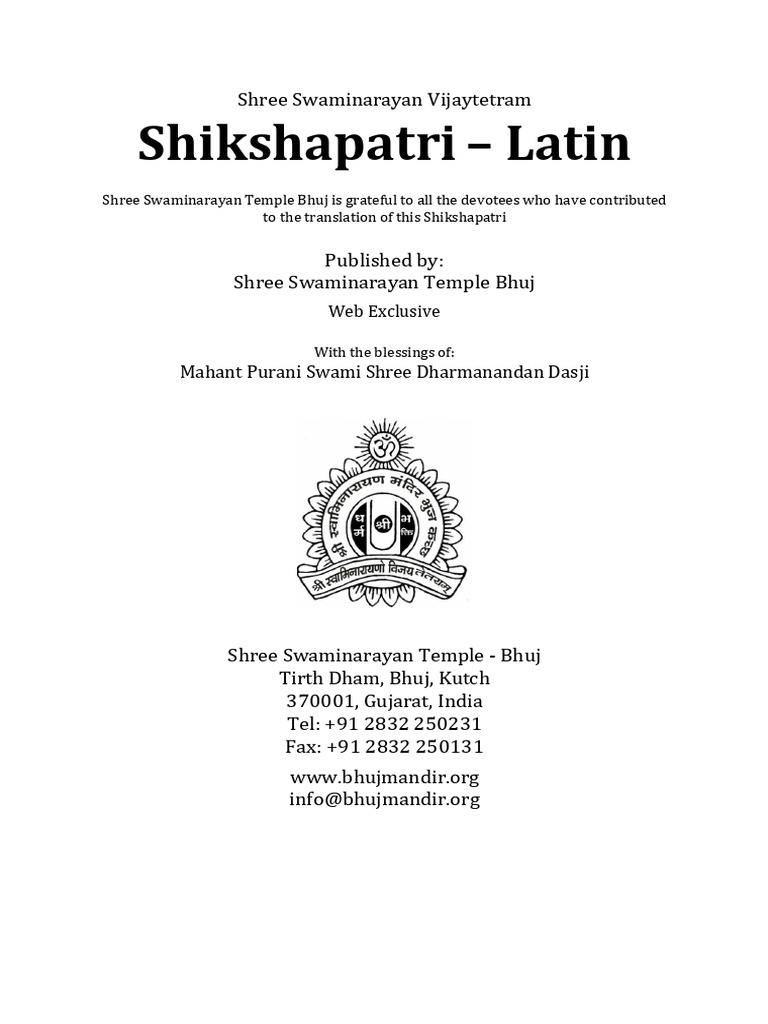 Shikshapatri Latin | PDF