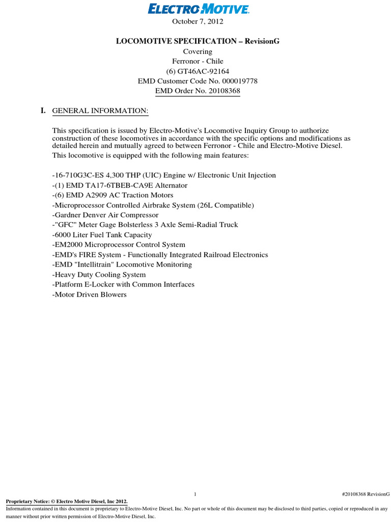 GT46AC Locomotive Specifications Overview | PDF | Locomotives | Rail ...