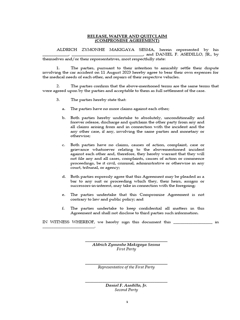 Compromise Agreement | PDF | Civil Law (Common Law) | Justice